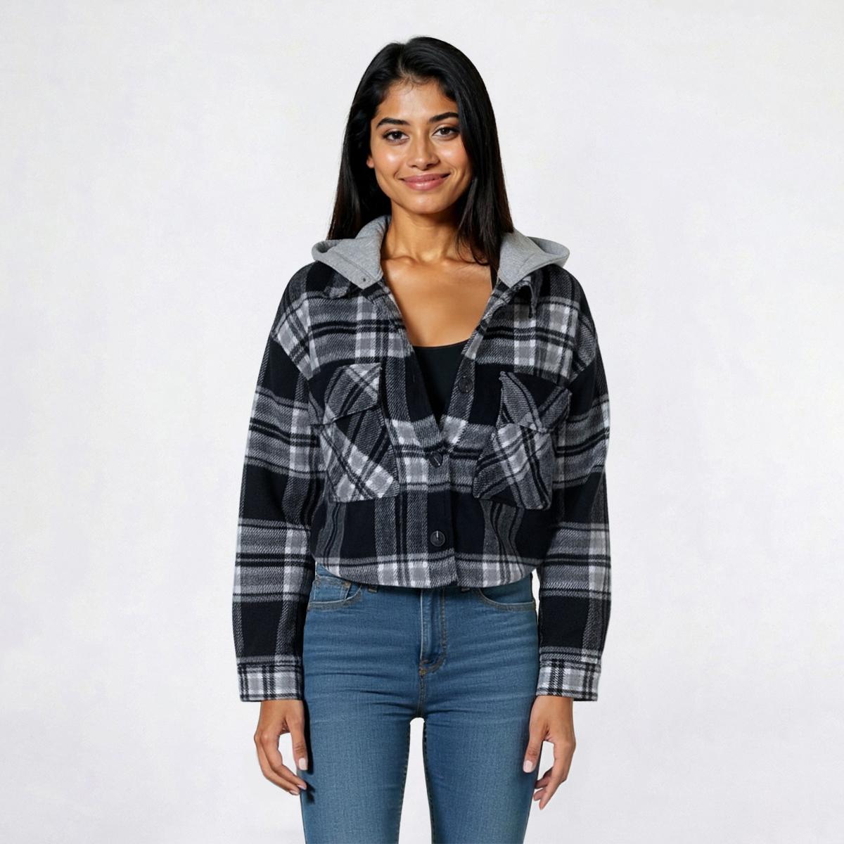 Click here for Juniors Love Tree Cropped Plaid Shacket with Remov... prices
